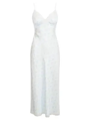 LoveShackFancy Manuela Printed Silk Midi Slip Dress - Blue