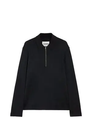 JIL SANDER Long-sleeved Zip-up Polo T-shirt - Black