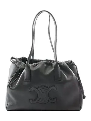 Celine 2010-2025 Calfskin Cuir Triomphe Cabas Drawstring Tote Bag - Black