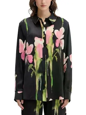 Stine Goya Floral Print Button-up Shirt - Black