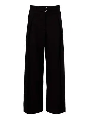 Loewe Belted Wide-leg Wool Pants - Black