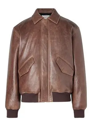Saint Laurent Leather Bomber Jacket - Brown