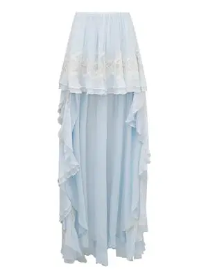 LoveShackFancy Jolina Chiffon High-low Skirt - Light Blue