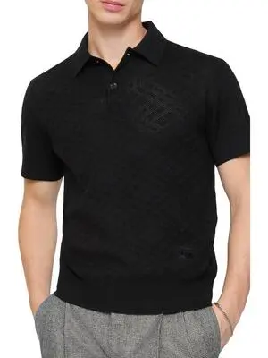 Burberry Check Wool Polo Shirt - Black