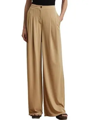 Ralph Lauren Pleated Wide Leg Knit Pants - Light Beige