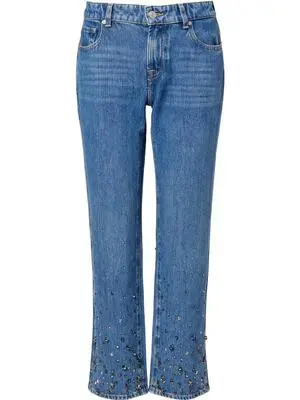 7 For All Mankind Calie Embellished Cropped Straight Jeans - Blue