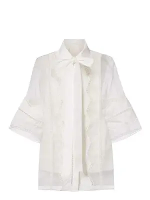 Elie Saab Tie-neck Cotton And Silk-blend Blouse - White