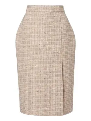 Elie Saab Checked Sequined Tweed Midi Skirt - Beige