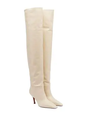 Amina Muaddi Jamie 80 Leather Over-the-knee Boots - Beige