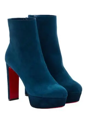 CHRISTIAN LOUBOUTIN Loo Booty 130 Suede Platform Ankle Boots - Blue