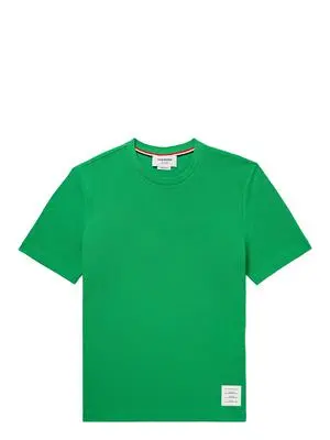 Thom Browne Logo-appliquéd Striped Cotton-piqué T-shirt - Green
