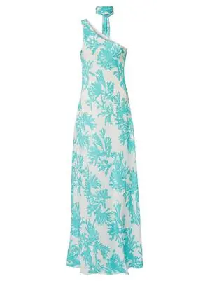 ALEXANDRA MIRO Odetta Scarf-detail One-shoulder Gown - Blue