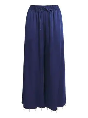 Stella McCartney Satin Faux Pearl-embellished Wide-leg Trousers - Navy