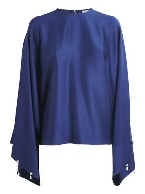 Stella McCartney Satin Faux Pearl-embellished Blouse - Navy