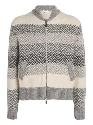 THOM BROWNE Wool-Mohair Herringbone Bomber Cardigan