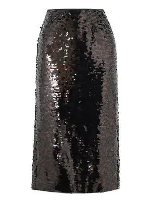 Staud Ciara Sequined Mesh Midi Skirt - Black