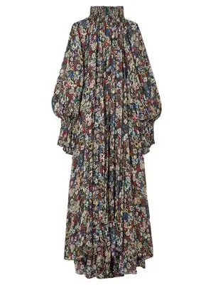 Khaite Edgar Pleated Floral-print Silk-chiffon Maxi Dress - Black