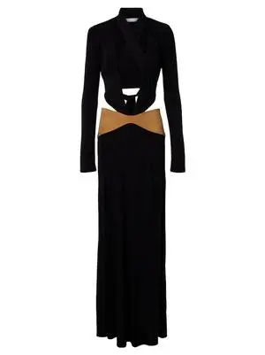 Christopher Esber Contour Cutout Suede-trimmed Gown - Black