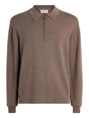 Officine Générale Wool Quarter-zip Polo Sweater - White