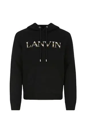LANVIN Logo Embroidered Drawstring Hoodie - Black
