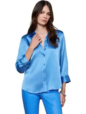 L'Agence Dani Silk Blouse Top - Regatta Blue