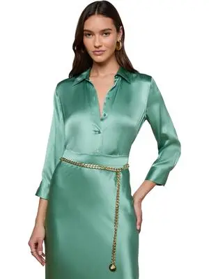 L'Agence Dani Silk Blouse Top - Malachite Green
