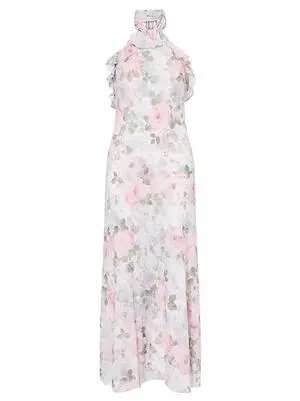 NEEDLE & THREAD Camille's Garden Floral-print Chiffon Midi Dress - Seashell