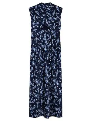 OMNES Swan-print Satin Maxi Dress - Navy