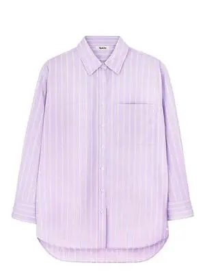 RO&ZO Stripe-pattern Buttoned-side Cotton-blend Shirt - Lilac