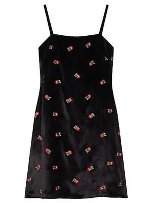 OMNES Floral-embroidered Velvet Mini Dress - Black
