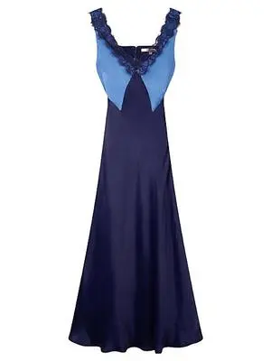 OMNES Lace-trim Satin Midi Dress - Patriot Blue