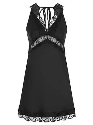 OMNES Lace-trim Satin Mini Dress - Black