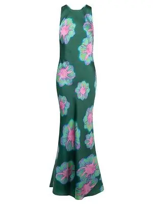 OMNES Floral-print Satin Maxi Dress - Forest Green