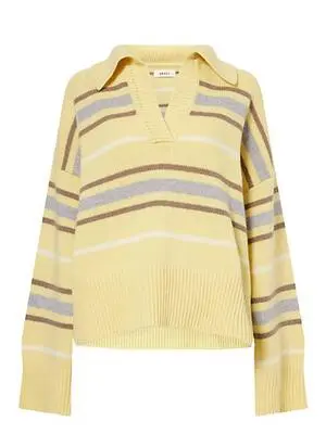 SKALL STUDIO Paul V-neck Wool Jumper - Yellow Grey Stripe