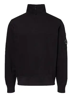 C.P. COMPANY Logo-patch Half-zip Cotton Jumper - Black