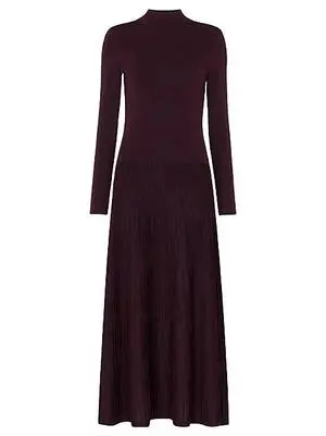 Whistles Funnel-neck Pleated Knit Midi Dress - Purple