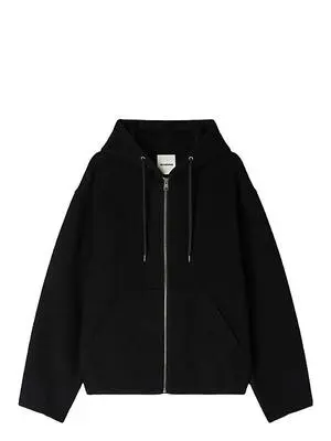 Sandro Hooded Zip-up Wool-blend Jacket - Black
