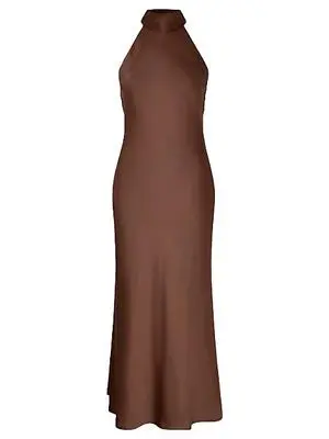OMNES Satin Open-back Midi Dress - Chocolate