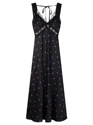 OMNES Aurelia Floral-print Satin Maxi Dress - Black