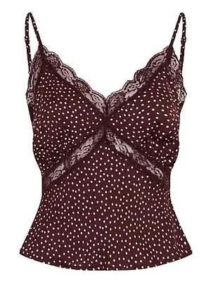 OMNES Tamara Polka-dot Satin Cami Top - Chocolate