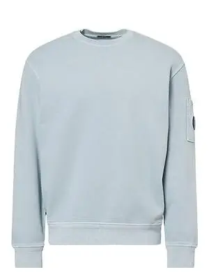 C.P. COMPANY Logo-patch Crewneck Cotton Jumper - Silver Blue