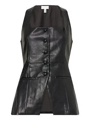 PRETTY LAVISH Faux-leather Waistcoat - Black