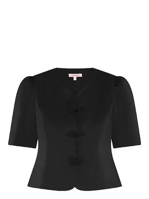 OMNES Lorelai Puff-sleeve Satin Blouse - Black