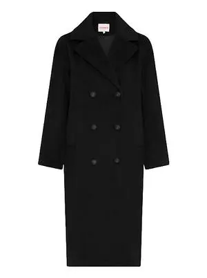 OMNES Woven Double-breasted Coat - Black