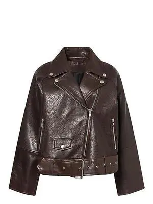 STAND STUDIO Romy Belted Leather Jacket - Mocha Brown