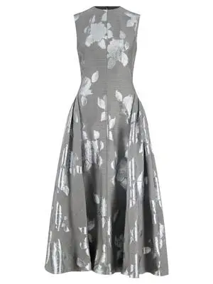Lela Rose Floral Fil Coupe A-line Midi Dress - Silver