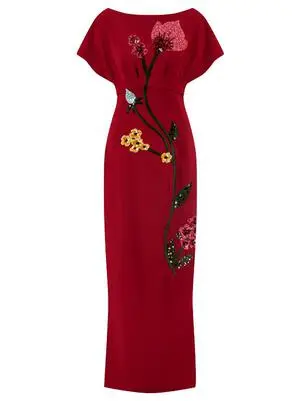 Lela Rose Floral Embroidery Savannah Gown - Burgundy / Purple
