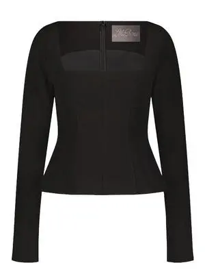 Lela Rose Fluid Crepe Long Sleeve Hadley Top - Black