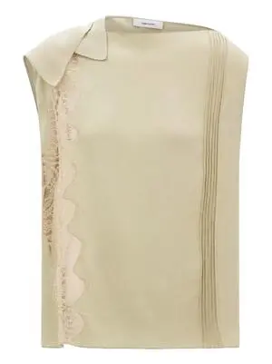 FERRAGAMO Sleeveless Silk Top With Lace Inserts - Natural
