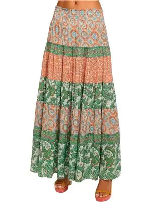 Ramy Brook Dorotha Tiered Maxi Skirt - Palm Patchwork
